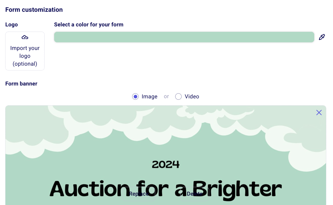 Creating and configuring an auction page on Zeffy